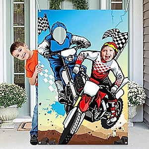 PANTIDE Motocross Photo Door Banner Backdrop Props, Large Satin Photo Background Face Photography Banner Decor Dirt Bike Theme Party Favor Supply Decorations Funny Party Games for Kids, 59 x 39 Inch
