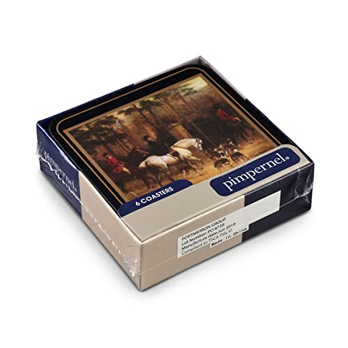 Pimpernel Tally Ho Collection Coasters | Set of 6 | Cork Backed Board | Heat and Stain Resistant | Drinks Coaster for Tabletop Protection | Measures 4” x 4”