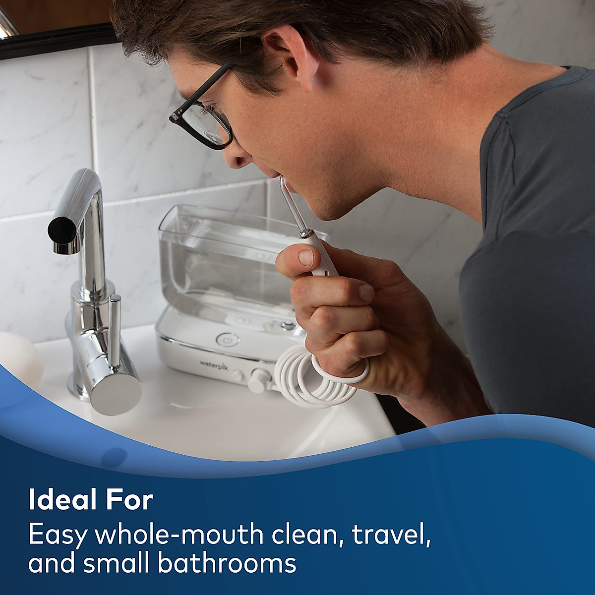 Waterpik Sidekick Portable Water Flosser, Perfect for Travel & Home, ADA Accepted, White/Chrome WF-04