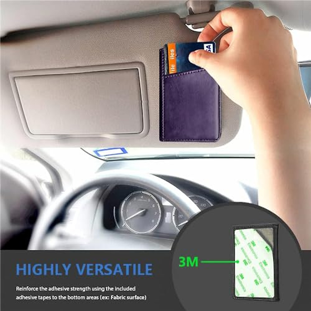 LINYUNE Phone Wallet Stick On for iPhone Cases, MAX 6 Credit Cards Holder Flip Leather Pocket for Most Smart Cell Phones (Purple)