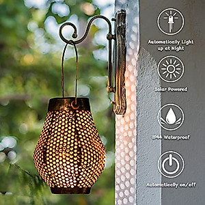 Afirst Hanging Solar Lanterns Solar Lights Outdoor Waterproof Solar Powered LED Tabletop Lantern for Garden Yard Tree Fence Patio, Brown,2 Pack