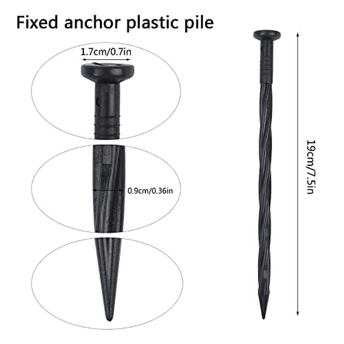 craftshou 118 Pieces 8 Inch Landscape Edging Stakes Plastic Edging Nails Garden Spiral Nylon Anchoring Spikes for Holding Garden Edging Border,Artificial Turf,Landscape Fabric,Tents and Rain Tarps
