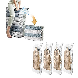 TAILI Jumbo Cube Vacuum Storage Bags 4 Pack and Hanging Vacuum Storage Bags 4 Pack, Space Saver Bags for Clothes and Bedding, Saving 80% Storage Space