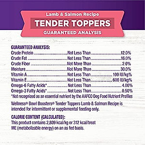 Wellness Tender Toppers (Previously CORE Bowl Boosters), Grain-Free Natural Dog Food Toppers or Mixers, Made with Real Meat (Lamb & Salmon, 8 oz Bag)