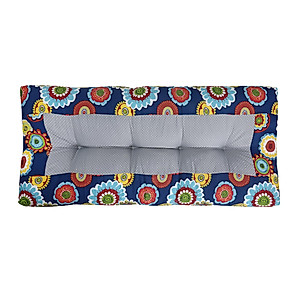 Magpie Fabrics Patio Bench Cushion 42"x18", Indoor/Outdoor Non-Slip Water Resistant Long Seat Pads, Tufted Loveseat Cushion for Swing, Settee, Window, Garden, Wicker, Front Porch (Heronsbill Navy)