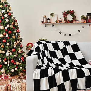 Vessia Large Flannel Fleece Plush Blanket Throw Size(50"x70") - Black and White Checker Lightweight Blanket - 300GSM Soft Cozy Comfy Microfiber Checkboard Blanket for Sofa,Couch,Bed,Chair