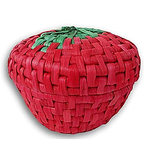 Strawberry Nesting Baskets - Red Soft Woven Berry Baskets with Lids - Set of 2, Red, Medium
