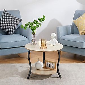 YEAKOO Small Round Coffee Table with Open Storage,23" 2-Tier Coffee Side Tables for Small Space, Accent Center Table Circle Sofa End Table with Wooden Table Top for Living Room Bedroom Apartment,Oak