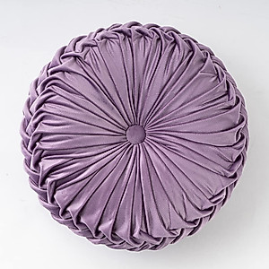 vctops Solid Velvet Seat Cushions Round Floor Pillows Thicken Chair Cushions Pleated Chair Pads Seat Pad Throw Pillows for Bedroom Living Room (Light Purple,Diameter 14")