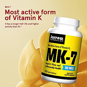 Jarrow Formulas MK-7 Softgel 90 mcg - Superior Vitamin K Product for Building Strong Bones - Dietary Supplement Supports Heart & Cardiovascular Health - 120 Servings (PACKAGING MAY VARY)