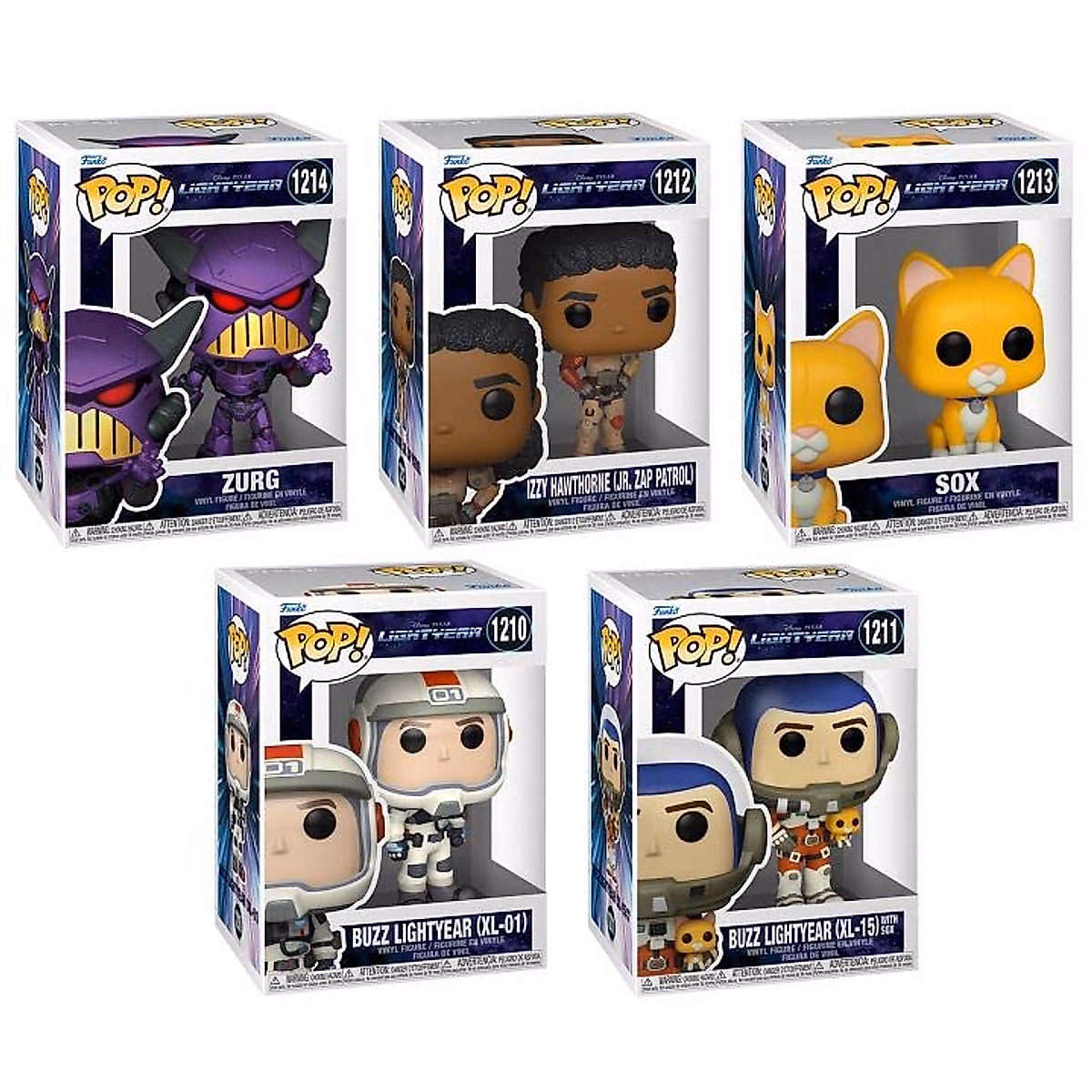 Funko POP Disney: Lightyear- Buzz Lightyear (XL-01) Buzz Lightyear (XL-15) with Sox Izzy Hawthorne Sox and Zurg