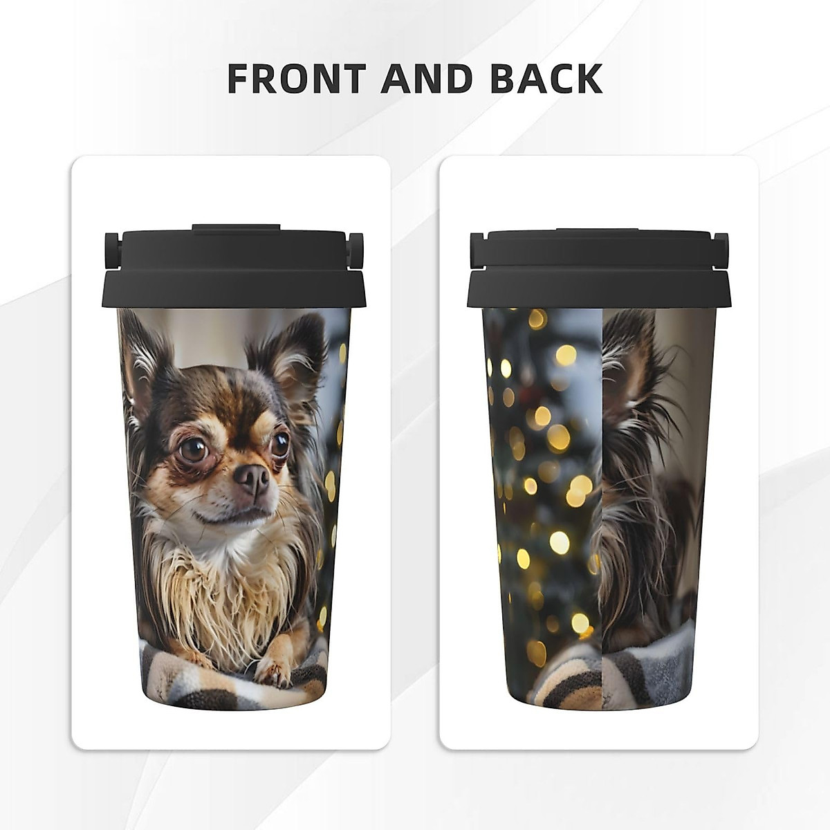Kingnoyi Long-Haired Chihuahua Insulated Coffee Mug - Travel Friendly, High Capacity 500ml With Retractable Handle