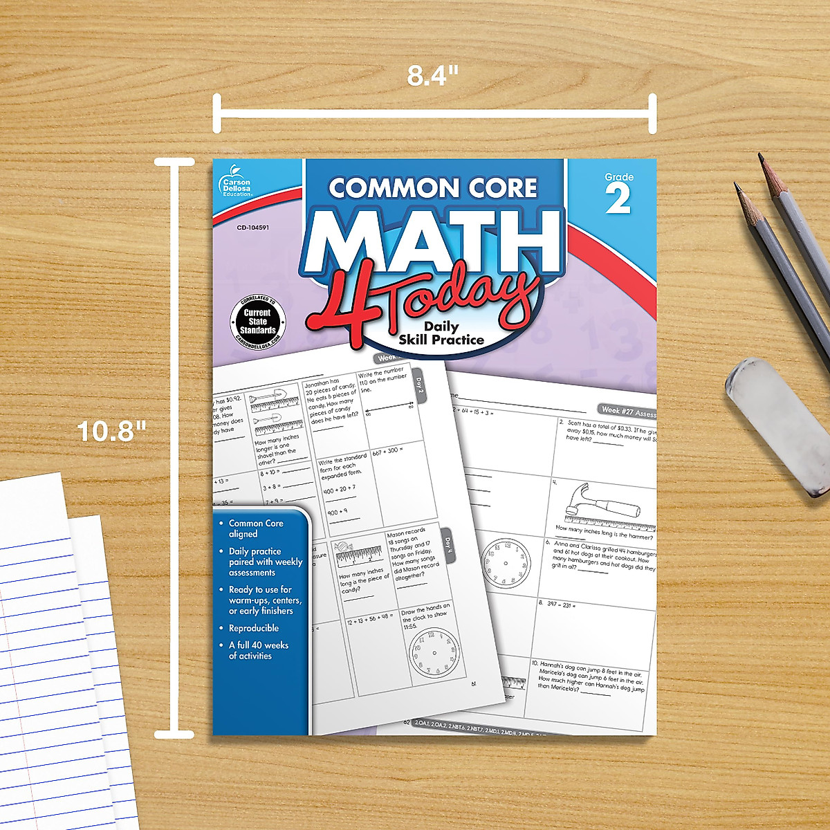Carson Dellosa Common Core 4 Today Workbook, Math, Grade 2, 96 Pages (CDP104591)