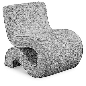 Meridian Furniture 599Grey Desiree Collection Modern | Contemporary Boucle Fabric Upholstered Accent Chair with Rich Grey Boucle Fabric, Curved Design, 22.5" W x 29" D x 28.5" H, Grey