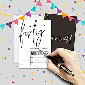 AEHIE 20 Sets 40th Birthday Party Invitations With Envelopes,Modern Black and White 40th Birthday Double-sided Printed Invitation Invite Cards for Women Men,40 Year Old Birthday Invites