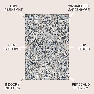 JONATHAN Y SMB105B-3 Estrella Bohemian Medallion Textured Weave Navy/Gray 3 ft. x 5 ft. Indoor/Outdoor Area Rug Coastal, Traditional, Transitional, Perfect for Backyard, Patio, Porch