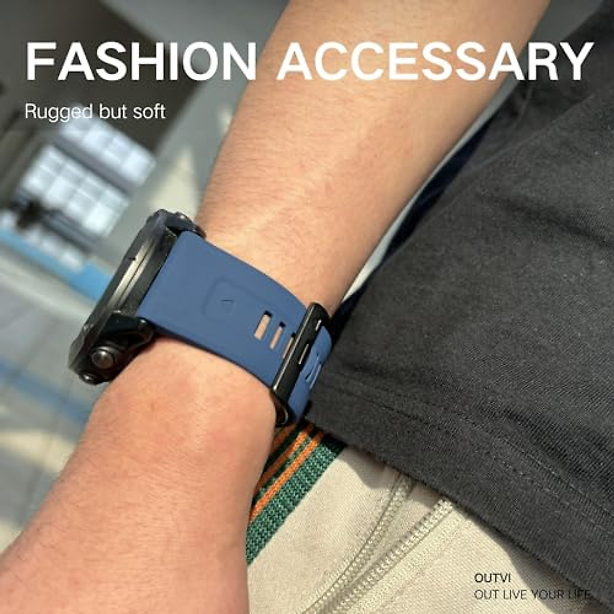 OUTVI 26 watch band compatible with garmin fenix 5x 6x Pro 7x 3 hr quick fit 26mm bands replacement for Epix Pro Gen 2 51mm Enduro 2 Descent Mk1 Mk2 Mk2i Mk3i tactix soft silicone men women Dark Blue
