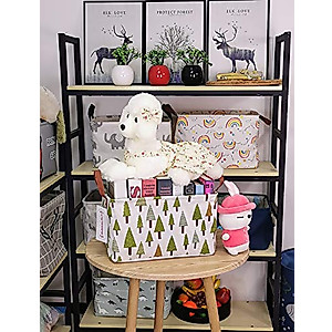 QUEENLALA Rectangular Laundry Hamper/Foldable Nursery Laundry Basket for Organizing/Storage Bin Baskets/Children Toy Office Bedroom/Toy Bin Closet Shelf Baskets（Rec-Green forest）