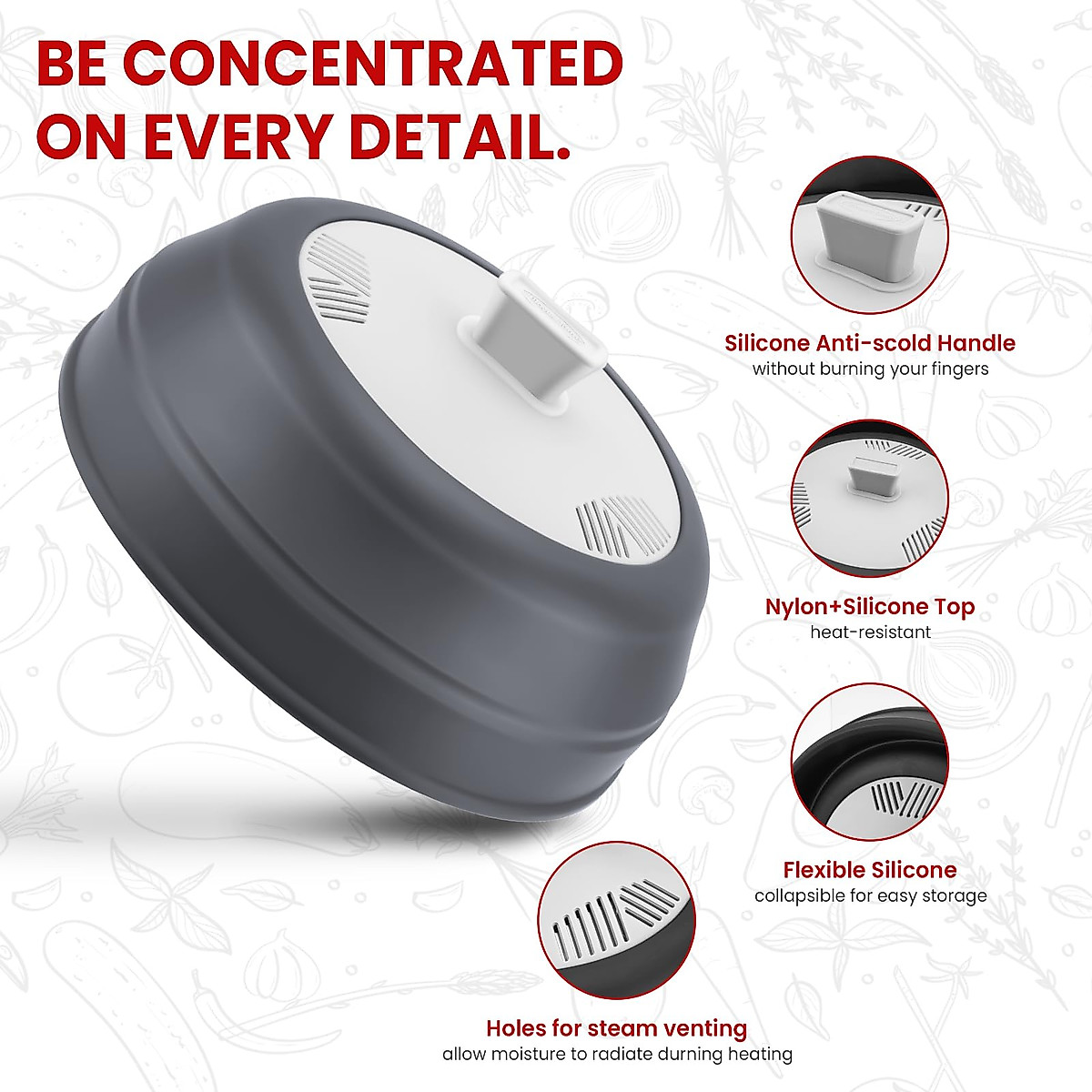 Maywe Tanso Collapsible Microwave Cover for Food,Large 11" Microwave Splatter Cover Silicone Splatter Guard Lid for 6-11 inch Plate Dish Bowl,Dishwasher Safe|Heavy Duty|BPA Free