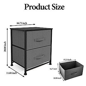 Sehloran 2 Storage Dresser End/Side Table Night Stand, Small Dresser Organizers Unit, Drawer Dresser for Bedroom, Living Room, Closet, Easy Pull Removable Fabric Bins, Wood Top, Gray