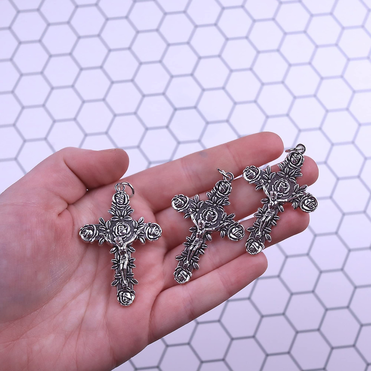 Rosary Making Crucifix, Catholic Cross Jewelry Pendant, Sacramental Celebration Accessory, 2 Inches (Pack of 3)