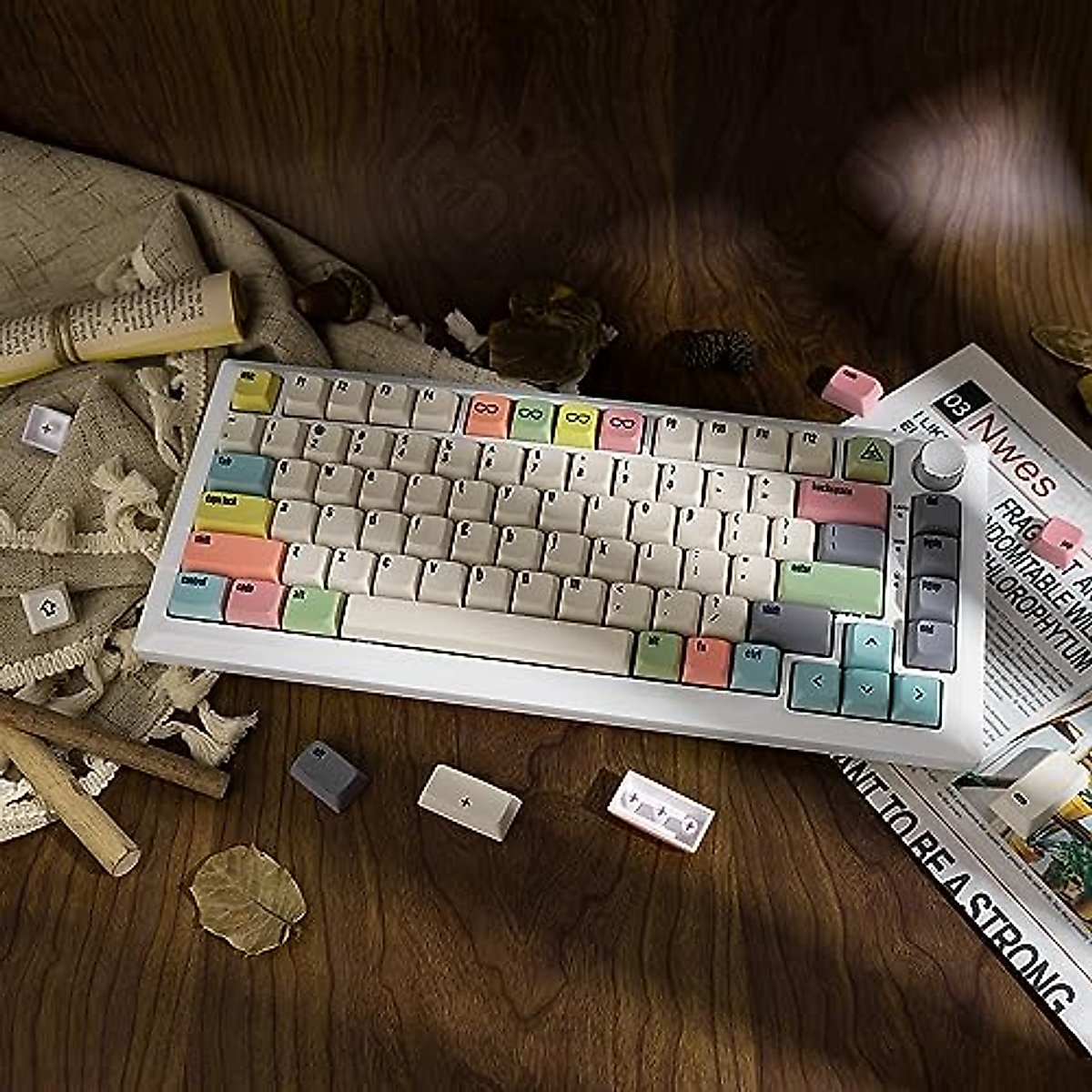 JOLINTAL 134 Keys Canvas Retro Beige Keycaps, PBT Custom Keycaps, Dye Sublimation Cherry MX XDA Profile Keycaps for Mechanical Keyboard
