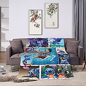 Blue Alien Monster and His Friends Personalized Plush Flannel Blanket Lightweight Soft Cozy Fuzzy Warm Fleece Throw for Couch Sofa Bedroom Living Room