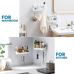 TAILI Suction Shower Caddy With 4 Hooks 2 Packs, Bathroom Shower Basket Wall Mounted Shower Organizer for Shampoo, Body Wash,Conditioner, Plastic Shower Rack for Kitchen & Bathroom