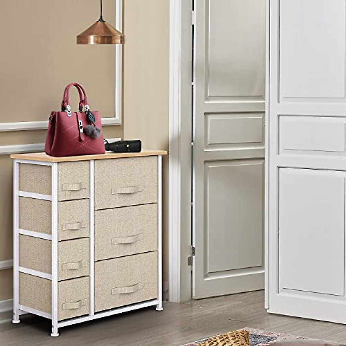 Pipishell 7 Drawer Fabric Dresser Storage Tower, Dresser Chest with Wood Top and Easy Pull Handle, Organizer Unit for Closets, Bedroom, Nursery Room, Office
