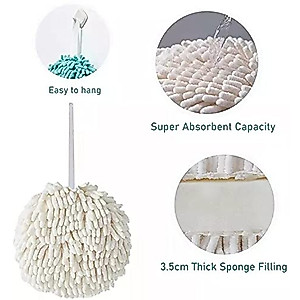 WEIWODUZUN 2 Pack Fuzzy Ball Towel White and Gray, Dry Your Hand Instantly conveniently with This Creative Bath Towel Set Towels for Bathroom Kitchen Chenille Hand Towels (2 Pack + 2 Hooks)