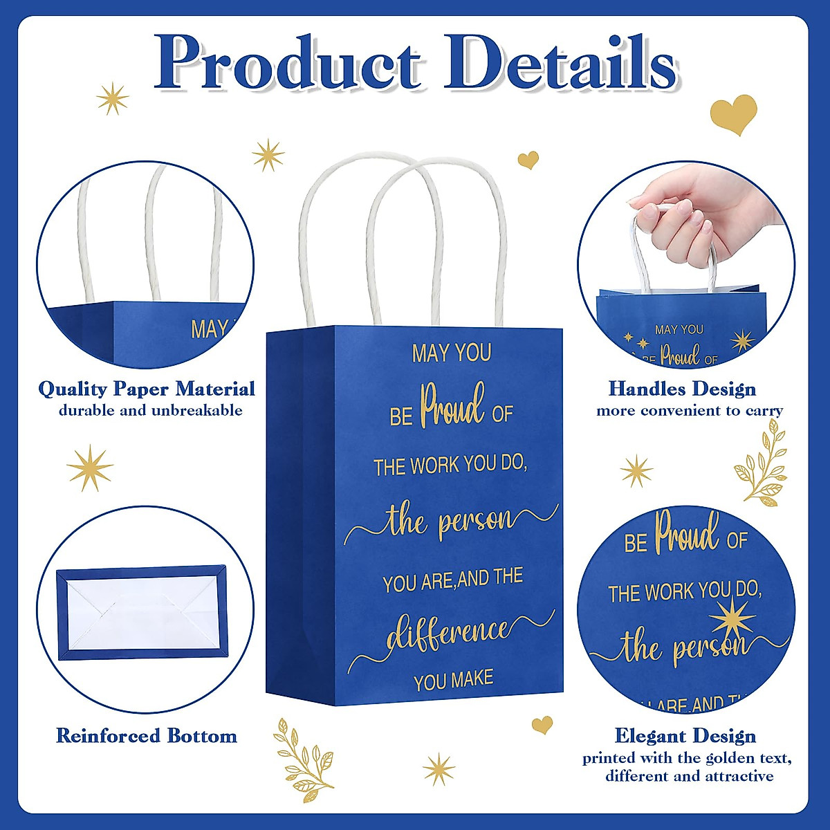 Gueevin 40 Pcs Employee Appreciation Bulk Thank You Gifts Paper Bags for Employee Pastor Coworker Christmas Thank You Birthday Party Gift Team Appreciation Inspirational Gift(Blue)