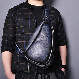 Le'aokuu Mens Fashion Casual Tea Designer Travel Hiking Crossbody Chest Sling Bag Rig One Shoulder Strap Bag For Men Leather