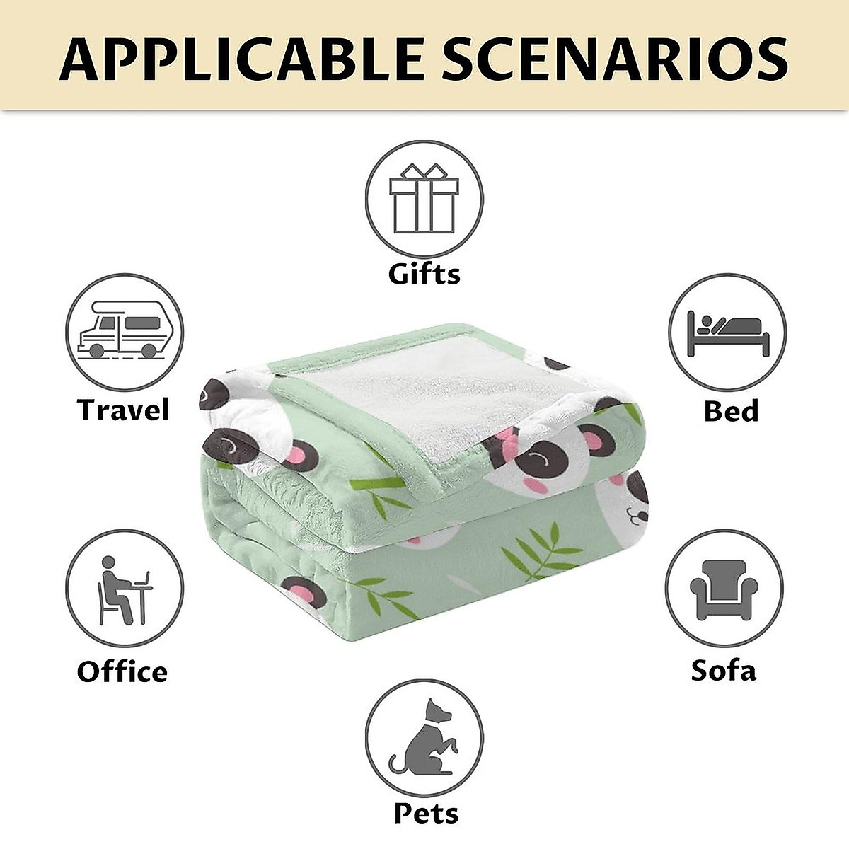Panda Blanket Gifts - 40x50 Inches Cute Throw Blanket for Kids, Girls & Boys - Green Soft Fuzzy Blankets for Couch, Sofa & Bed