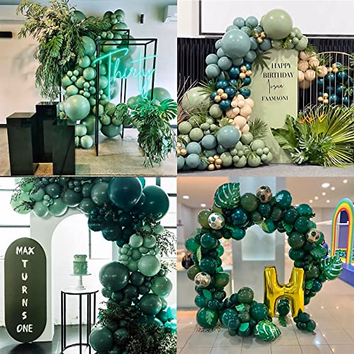 Chamrrille Green Balloon Garland Arch Kit with Double Balloons, Pearl White and Green Balloons, Dark Green and Black Balloons, Emerald Green Balloons for Birthday Baby Shower Wild One Party Decorations