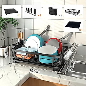 Godboat Dish Rack with Drainboard, Dish Drainers for Kitchen Counter, Drying Rack with Utensil Holder, 360° Swivel Spout, Design for Long-Lasting and Space Saver