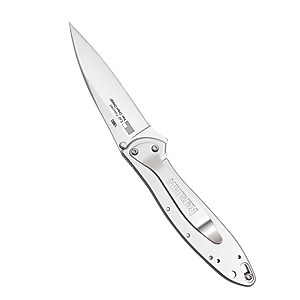 Kershaw Leek Pocket Knife (1660) 3-In. Sandvik 14C28N Blade and Stainless Steel Handle, 3 oz. & Smith’s PP1 Pocket Pal Knife Sharpener Preset Carbide & Ceramic Stone Sharpeners