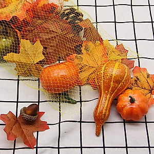 winemana Thanksgiving Artificial Pumpkins Fall Decorations for Home, 50Pcs Decor- 30 Leaves, 10 Acorns, 2 Pinecones, 8 Fake Pumpkins, Harvest Farmhouse Table Tiered Tray Set