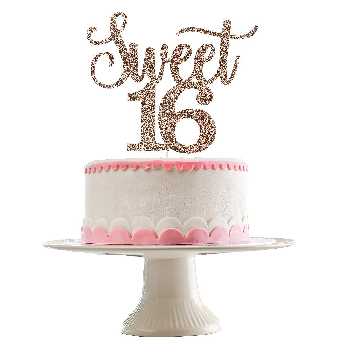 Sweet 16 Cake Toppers Rose Gold Glitter, Sweet 16 Cake Topper, Sweet 16 Birthday Cake Topper, 16th Birthday Cake Topper, Sweet 16 Decorations for Cake, Sweet 16 Decorations (Double Sided Glitter)