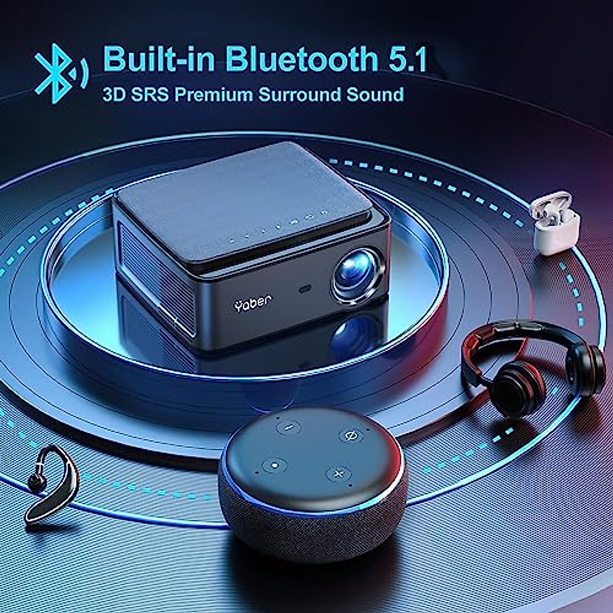 5G WiFi Bluetooth Projector, YABER Native 1080P Outdoor Movie Projector with 350" Display, 18000L Home Theater Video Projector Support 4K ,4P/4D Keystone, Zoom, for Android/iOS/Phone/HDMI/PS5（Blavk）