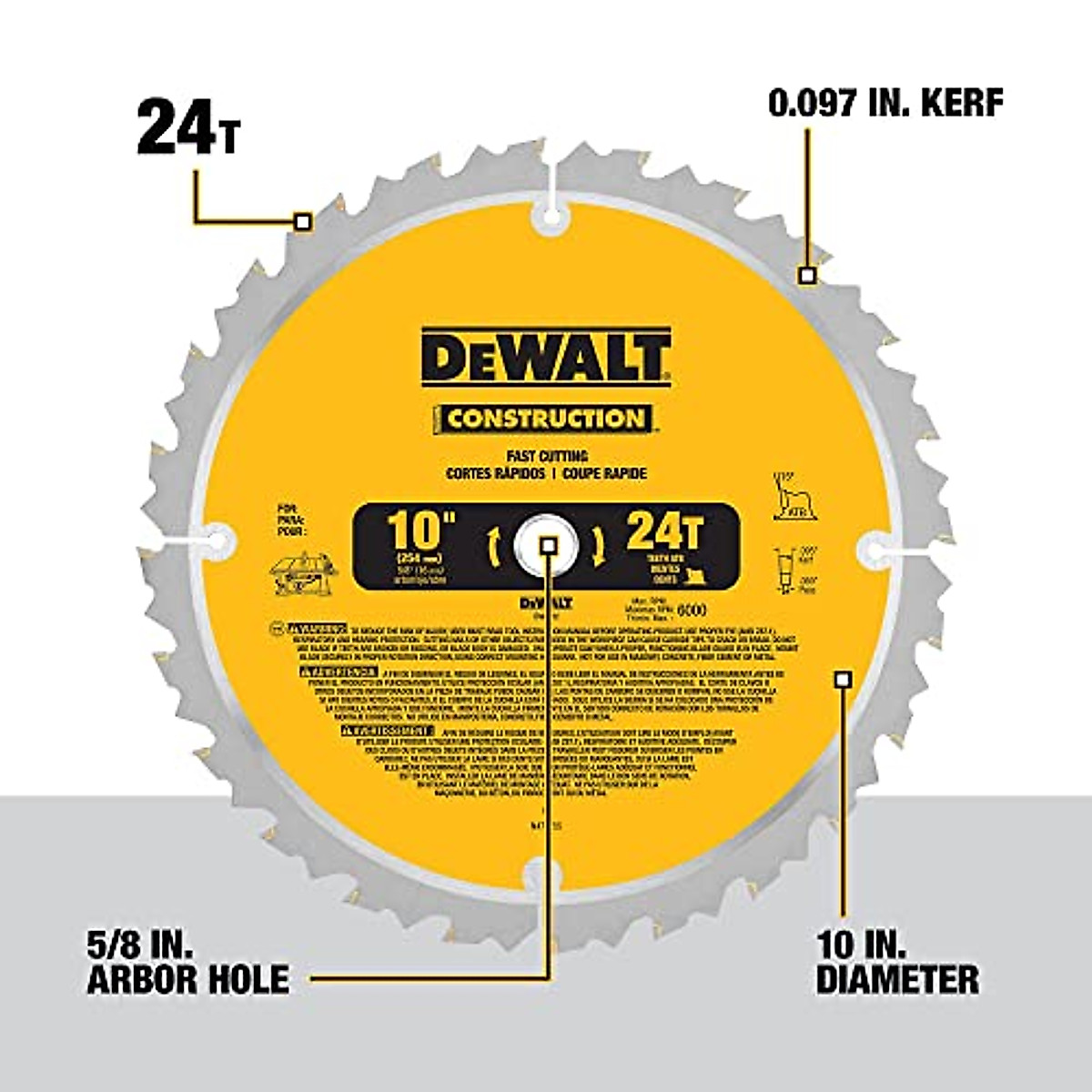 DEWALT 10-Inch Miter / Table Saw Blade, ATB, Thin Kerf, 5/8-Inch Arbor, 24-Tooth (DW3112)