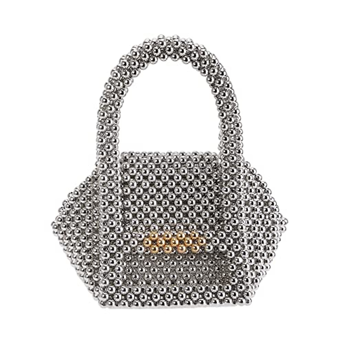 YUSHINY Small Acrylic Beaded Handbag Gold Stick Closure Cube Clutch for Wedding Evening Party (Silver)