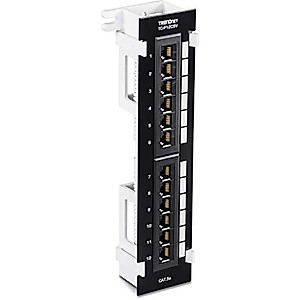 TRENDnet 12-Port Cat5e Unshielded Patch Panel, Wall Mount, Included 89D Bracket, Vertical or Horizontal Installation, Compatible with Cat5e & Cat6 RJ45 Cabling, Black, TC-P12C5V