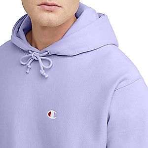 Champion Hoodie, Reverse Weave Fleece Comfortable Pullover Sweatshirt for Men, Graphic, Pure Lavender Left Chest C, Large