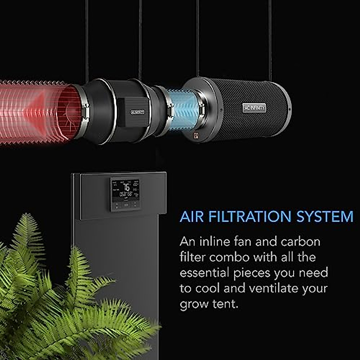 AC Infinity Air Filtration PRO Kit 4”, CLOUDLINE PRO Inline Fan with Temperature Humidity WiFi Controller, Carbon Filter Ducting, Cooling Ventilation System for Grow Tents, Hydroponics, Indoor Gardens