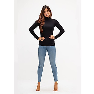 DEVOPS Womens 2-Pack Long Sleeve Mock Turtleneck Stretch Fitted Shirts (Black/Heather Gray, Medium)