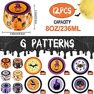 12 Pack Halloween Cookie Tins with Lids 8 oz Candle Jars for Making Candles Large Capacity Round Tinplate with Lids Cookie Containers for Storing Candies Biscuits Treat Small Gift(Halloween)