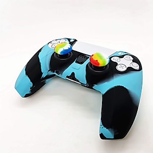 Silicone Skin for PS5 Dualsense Controller, 2pcs Durable Case Cover for Playstation 5 with 10pcs Thumb Joysticks Grips (4)