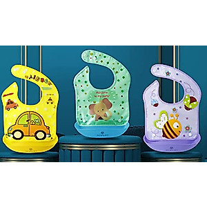 Amplim Baby Feeding Bib (3-Pack) Toddler/Baby Bibs for Eating. Waterproof, Adjustable, Lightweight. Eco-friendly PEVA material. BPA, Lead, Phthalate, Cadmium free