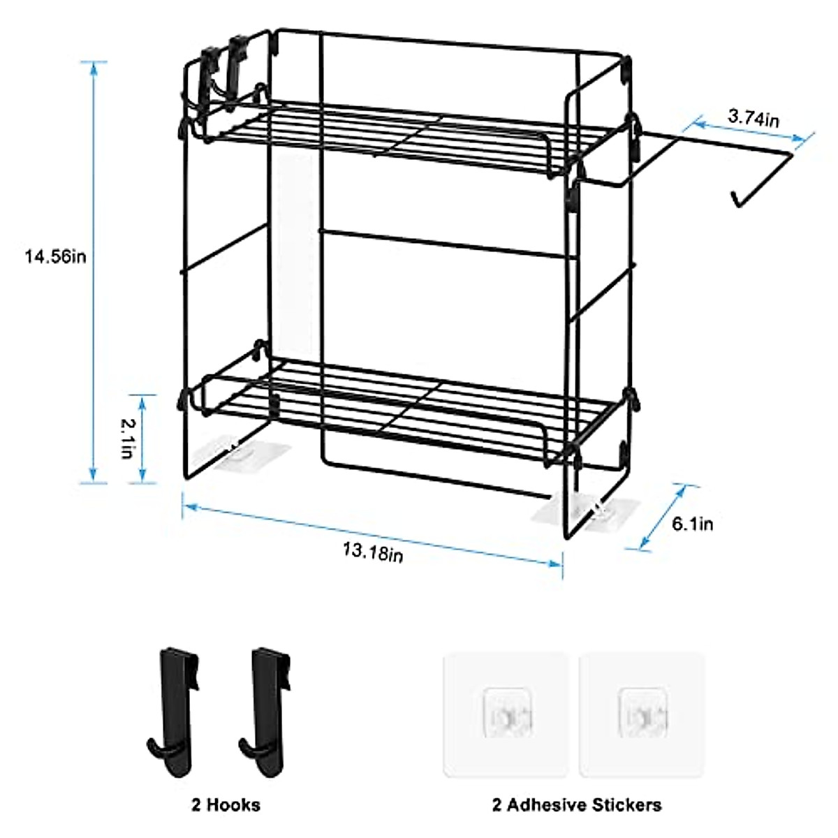 Vrisa 2 Pack Over The Toilet Storage Shelf 2-Tier Bathroom Organizer Over Toilet Multifunctional Toilet Rack with Hook and Paper Holder No Drilling Space Saver with Wall Mounted Design(Black)