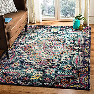 SAFAVIEH Monaco Collection 8' x 10' Blue / Fuchsia MNC252J Boho Chic Medallion Distressed Non-Shedding Living Room Bedroom Dining Home Office Area Rug